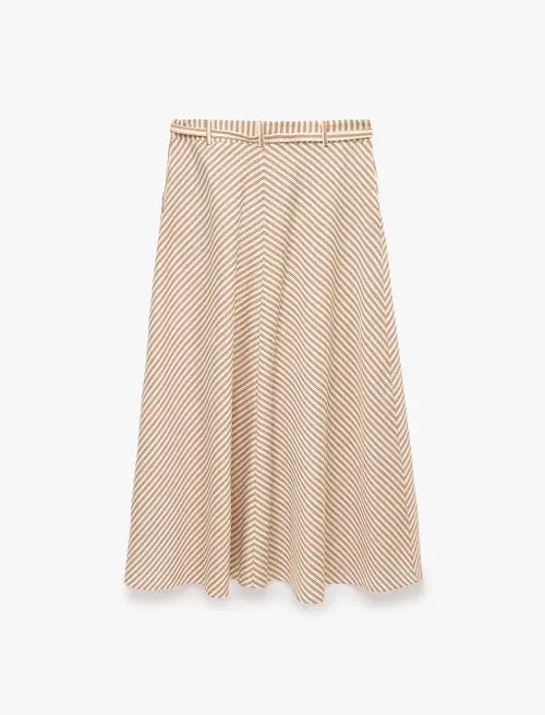 Koton Midi Striped Skirt With Belted Waist