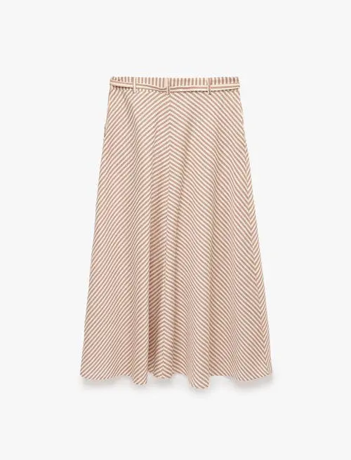 Koton Midi Striped Skirt With Belted Waist