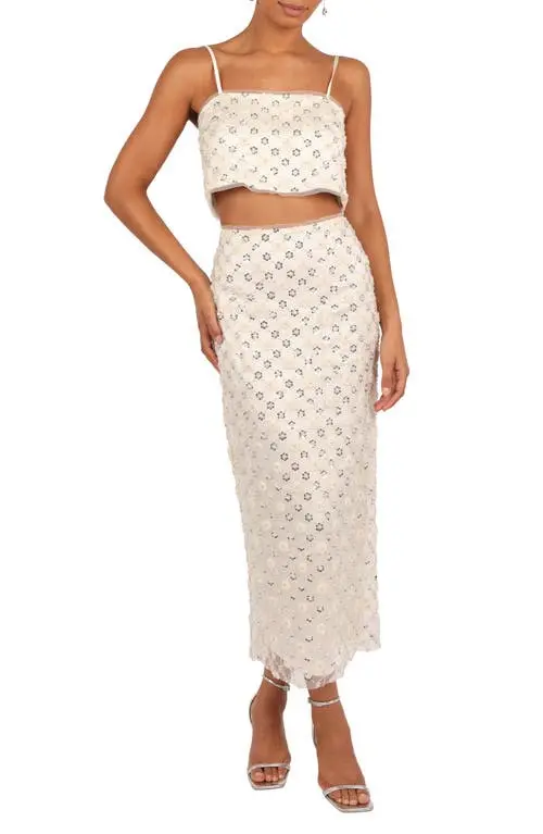 PETAL & PUP Bottega Sequin Lace Crop Top & Skirt Set - Cream