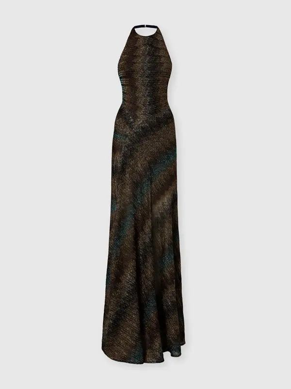 Missoni Pattern Viscose Lamé Gown With Halter Neck
