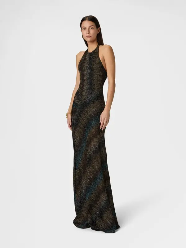 Missoni Pattern Viscose Lamé Gown With Halter Neck