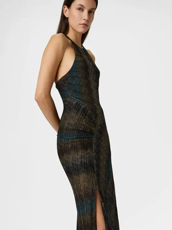 Missoni Pattern Viscose Lamé Gown With Halter Neck