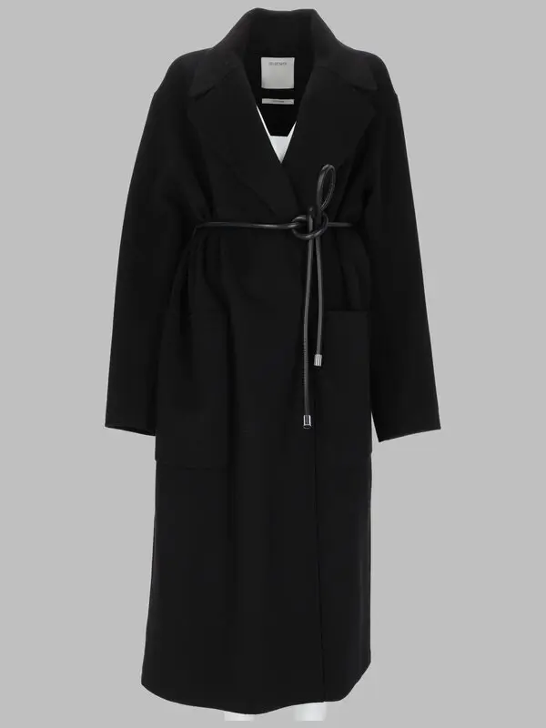 Sportmax Wool Coat With Tie Belt - Black