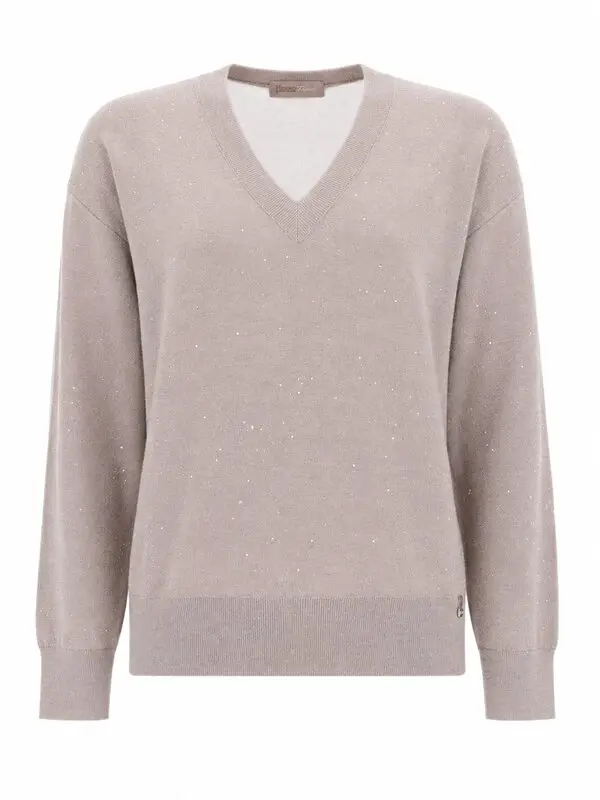 Herno V-neck Knit Top With Glitter Detail