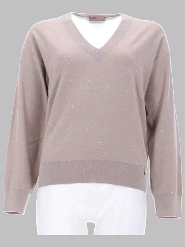 Herno V-neck Knit Top With Glitter Detail