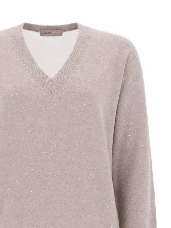 Herno V-neck Knit Top With Glitter Detail