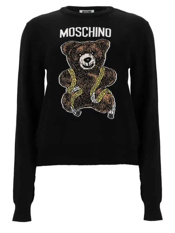Moschino Teddy Bear Appliqué Knit Sweater - Black