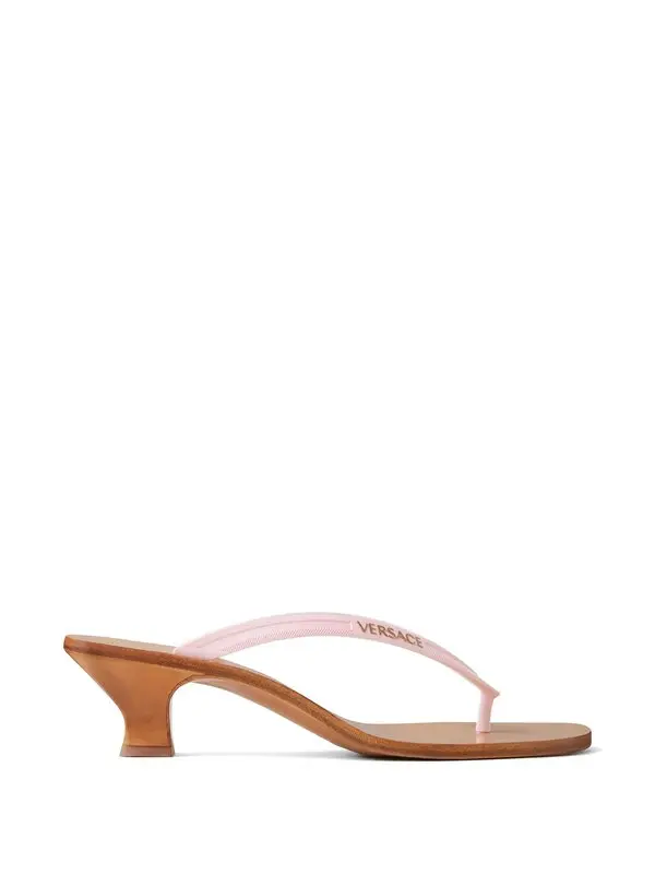 Versace Embossed Logo Block-heel Sandals - Rosa