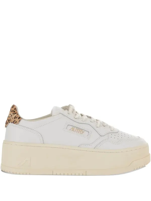 AUTRY Leather Lace-up Platform Sneakers With Leopard Print Accent - Bianco