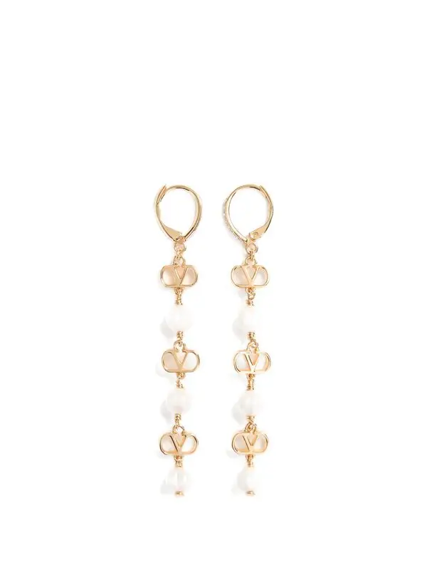 Valentino Garavani Gold Finish Crystal & Glass Bead Drop Earrings - Oro