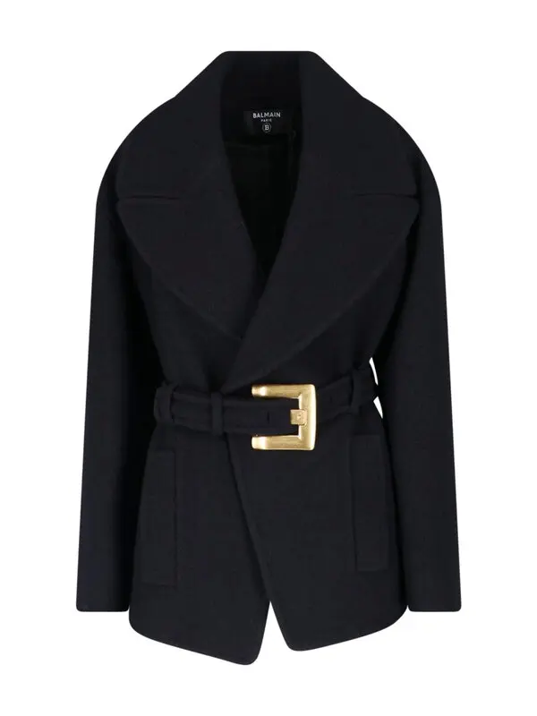 Balmain Virgin Wool Blend Belted Jacket - Black