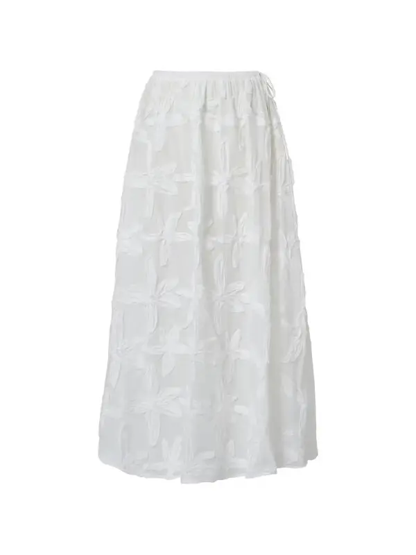 Farm Rio Embroidered Long Cotton Skirt - Bianco