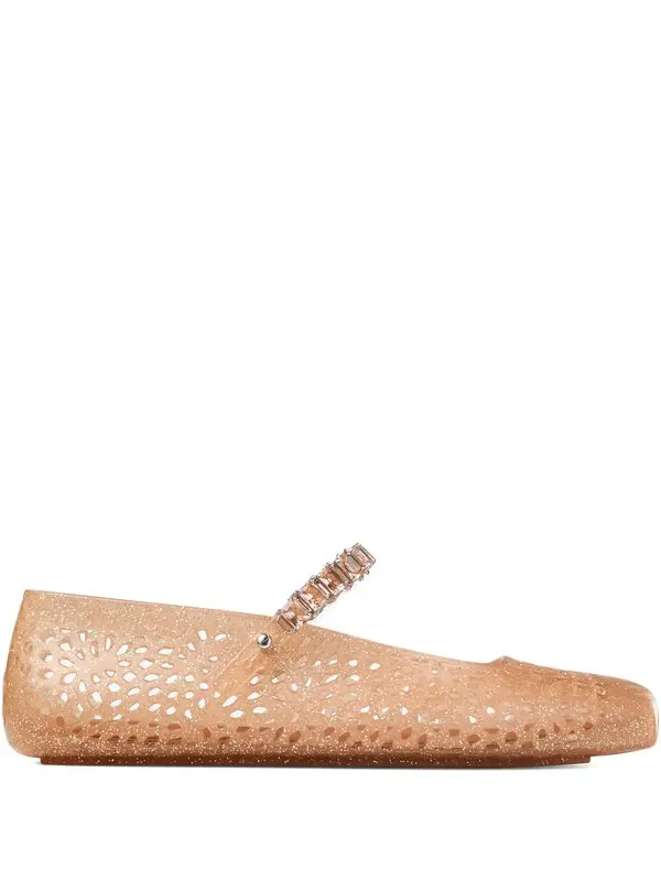JIMMY CHOO Crystal Embellished Jelly Flats - Beige