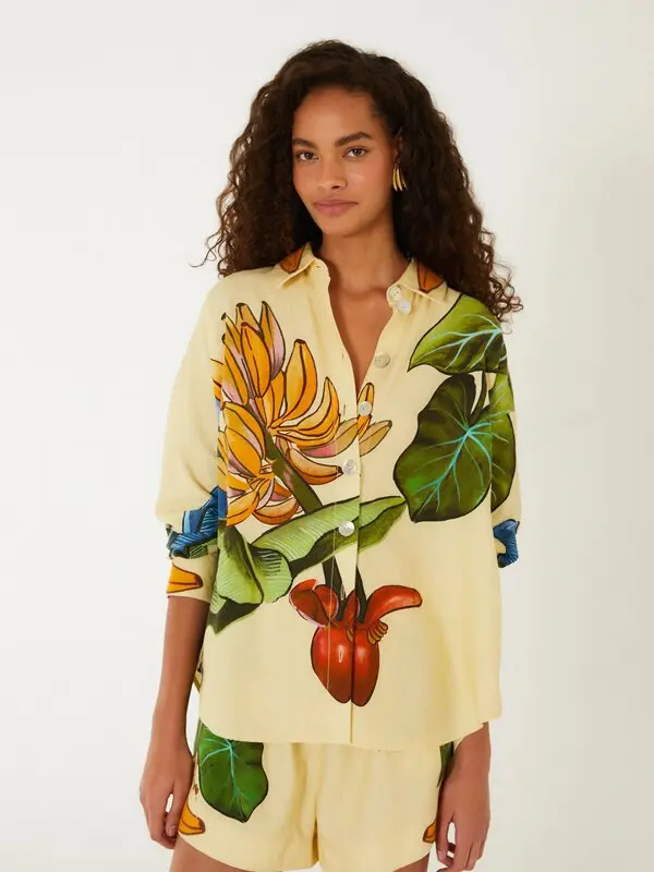 Farm Rio Long-sleeved All-over Print Linen-viscose Shirt - Giallo