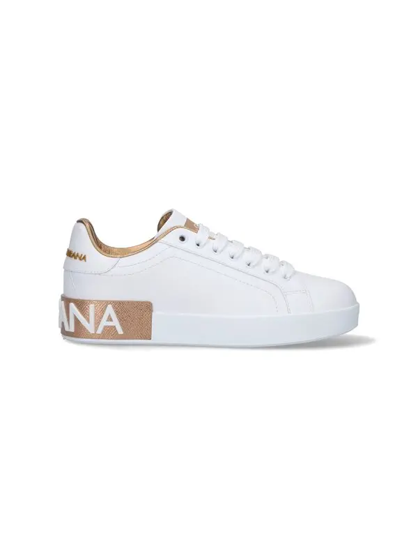 Dolce & Gabbana Calf Leather Lace-up Sneakers - Gold