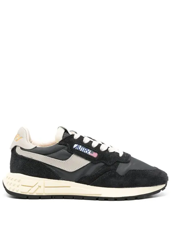 AUTRY Nylon & Suede Insert Sneakers With Aged Lace Detail - Nero