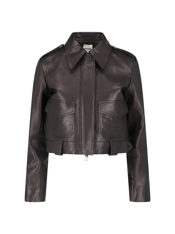 Khaite Leather Cropped Jacket - Black