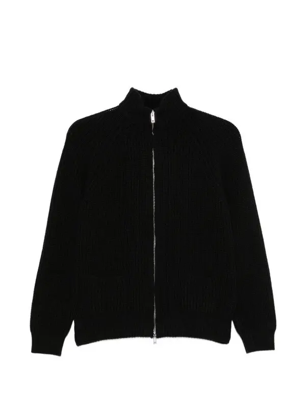 BASE Wool Zipped Cardigan - Black