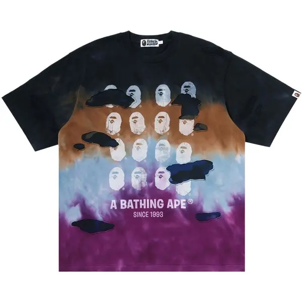 A BATHING APE Color Camo Tie Dye Destroyed Multi Logo Relaxed Fit Tee - Black