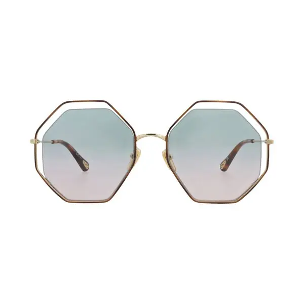 Chloé Square-frame Metal Sunglasses 'havana/gold/green