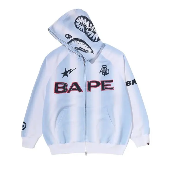 A BATHING APE Hand Draw Shark Relaxed Fit Full Zip Hoodie - White