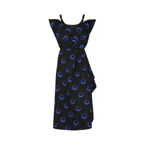Alexander McQueen Eye-print Draped Illusion Midi Dress - Black