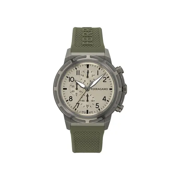 FERRAGAMO Sport Chrono Silicone Watch 'gun - Black