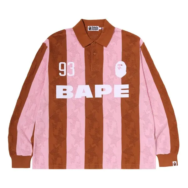 A BATHING APE Sta Stripe Pattern Jacquard Multi Logo Relaxed Fit Long-sleeve Tee 'beige - Tan
