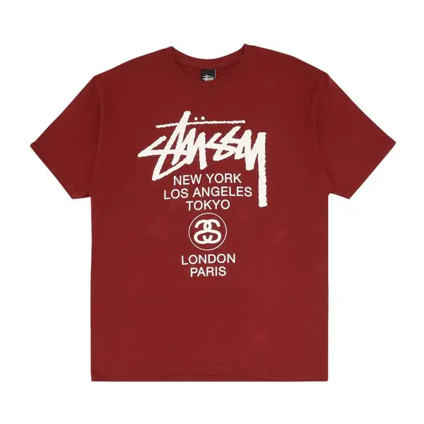 StÜssy World Tour Tee 'burgundy