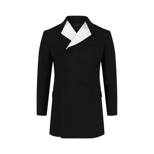FERRAGAMO Silk Trimmed Double-breasted Blazer - Black