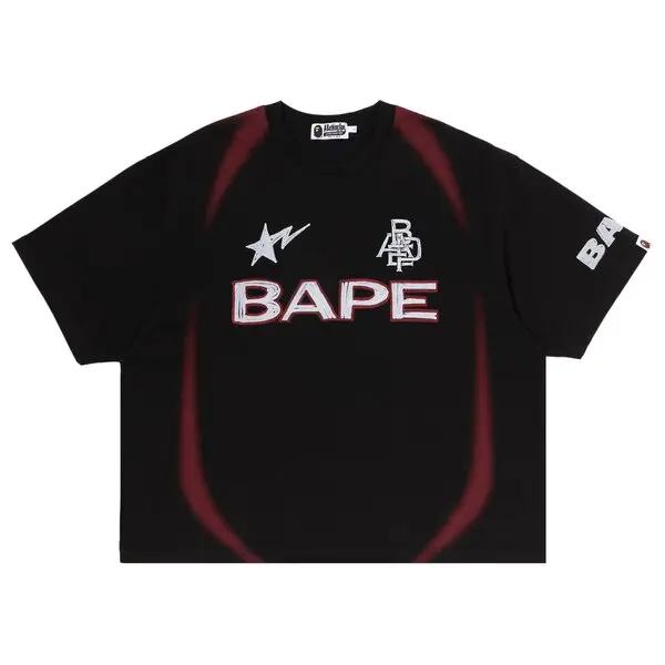 A BATHING APE Heavy Wash Hand Draw Multi Logo Relaxed Fit Tee - Black