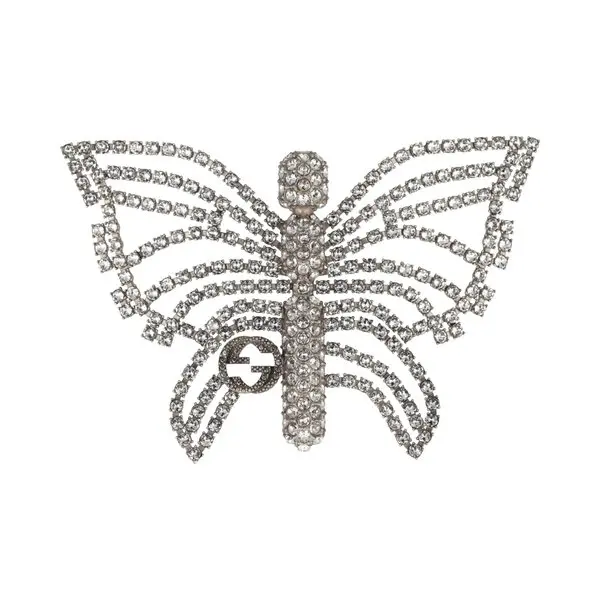 Gucci Crystal Embellished Butterfly Brooch - Silver