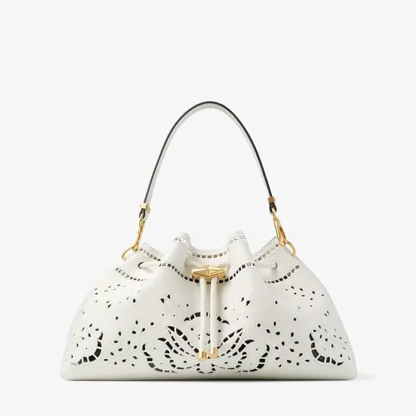 JIMMY CHOO Cinch Medium Latte Smooth Calf Leather Shoulder Bag With Sangallo Embroidery Latte/gold - Neutral