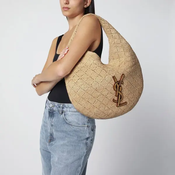 Saint Laurent Icare Hobo Bag In Crochet Raffia - Brown