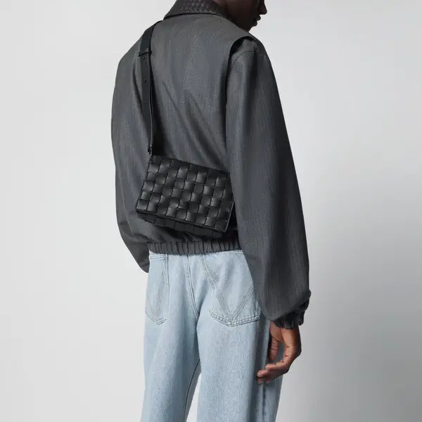 Bottega Veneta Orto Intrecciato Calf Leather Messenger Bag - Black