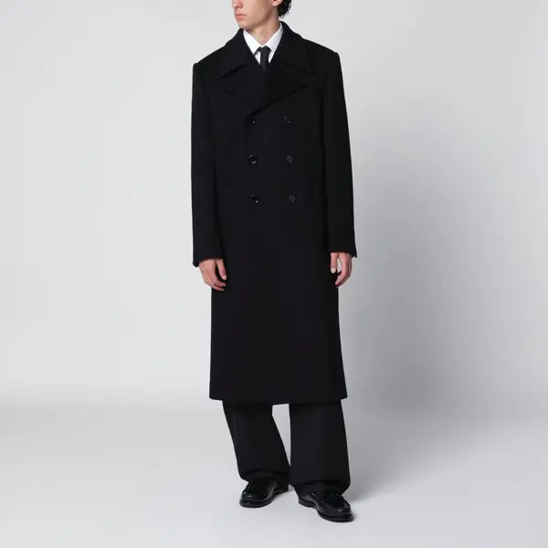 Balenciaga Long Double-face Tailored Coat In Cotton - Black