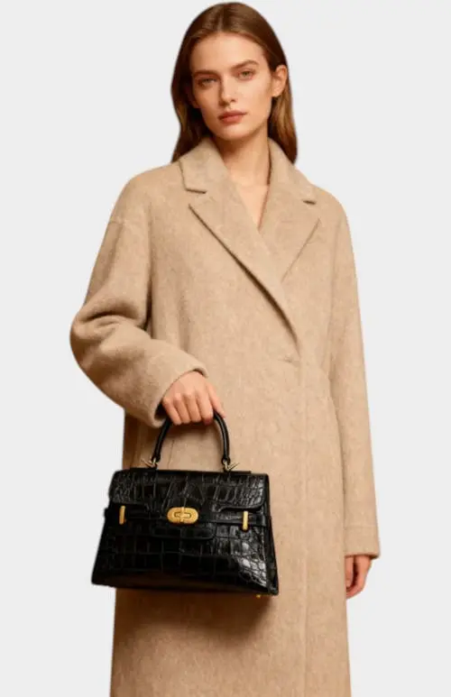MI BOLSA LONDON Kensington Croc Embossed Leather Top Handle Bag