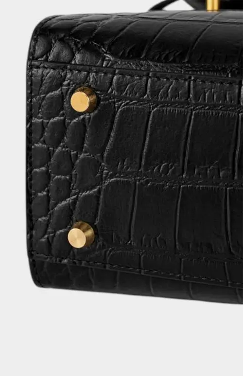 MI BOLSA LONDON Kensington Croc Embossed Leather Top Handle Bag