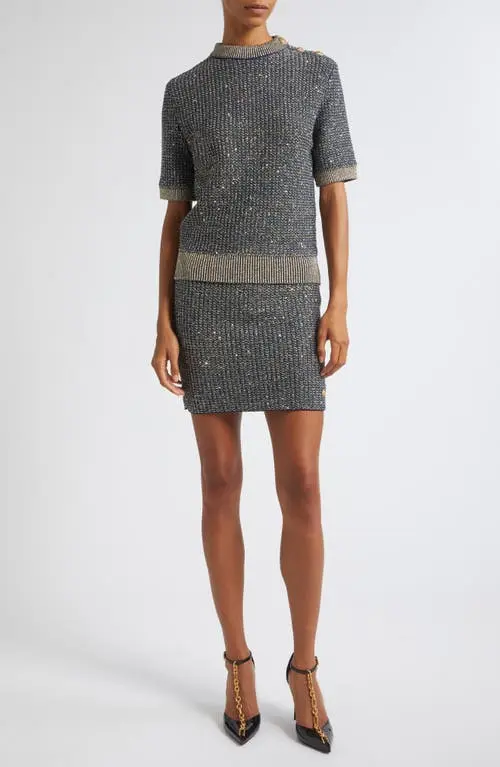 Balmain Sequin Crewneck Short Sleeve Sweater