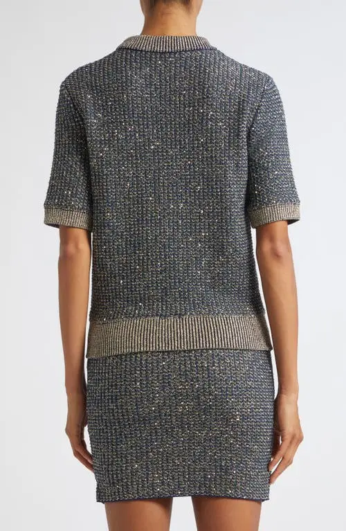 Balmain Sequin Crewneck Short Sleeve Sweater