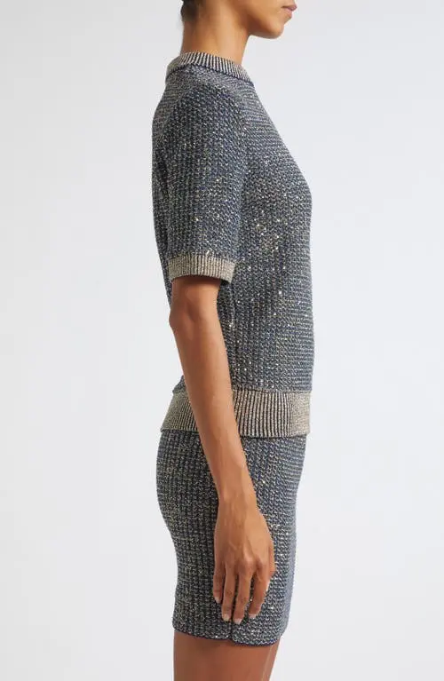Balmain Sequin Crewneck Short Sleeve Sweater
