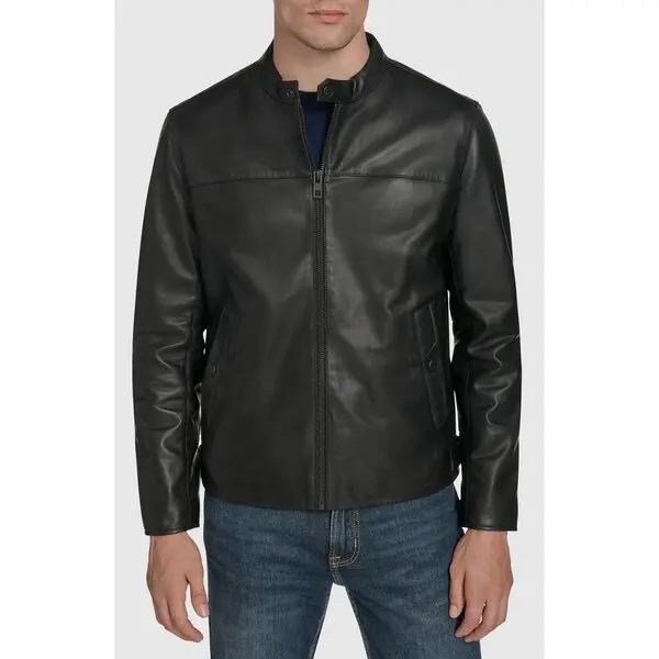 Andrew Marc Leather Racer Jacket - Black