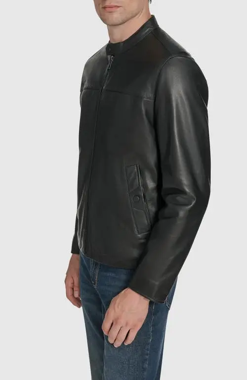 Andrew Marc Leather Racer Jacket - Black