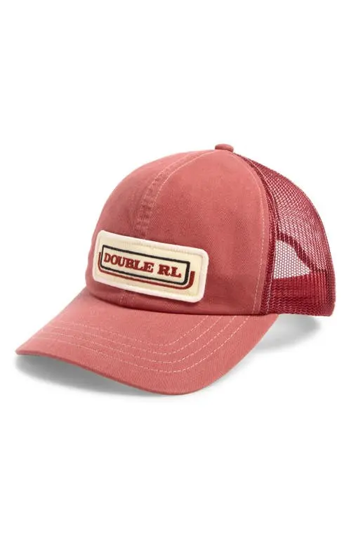 Double Rl Logo Patch Twill Snapback Trucker Hat - Red