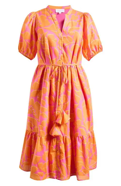 SUGARLIPS Floral Print Puff Sleeve Midi Dress