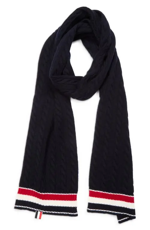 Thom Browne Cable Knit Virgin Wool Scarf - Navy