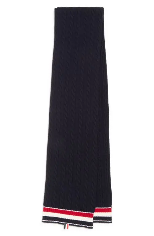 Thom Browne Cable Knit Virgin Wool Scarf - Navy
