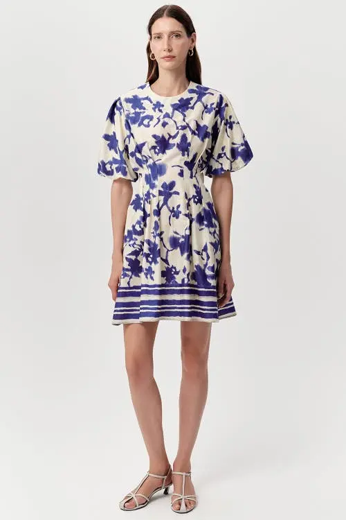 EXQUISE Jadira Puff Sleeve Mini Dress With Pockets - Sax