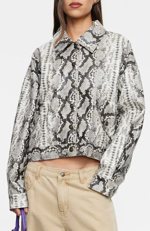 Lioness Angel Faux Snakeskin Cropped Jacket - Bronze