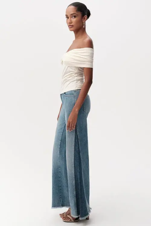 EXQUISE Artus Off Shoulder Knit Blouse With Metal Buckle - Cream